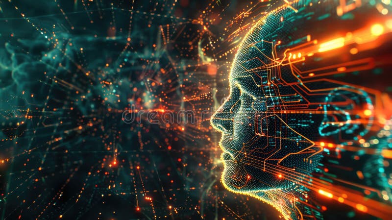 Abstract Art of Digital Network with Glowing Nodes and Colorful Lights ...