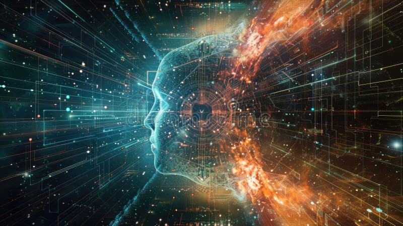 Abstract Art of Digital Network with Glowing Nodes and Colorful Lights ...