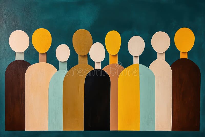 Abstract Art of Diverse Group of People in Geometric Shapes on Dark ...