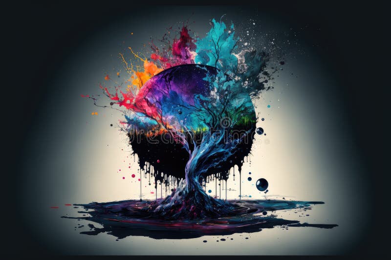 Abstract Art of Double Exposure Multicolored Shading in Tree. Stock ...