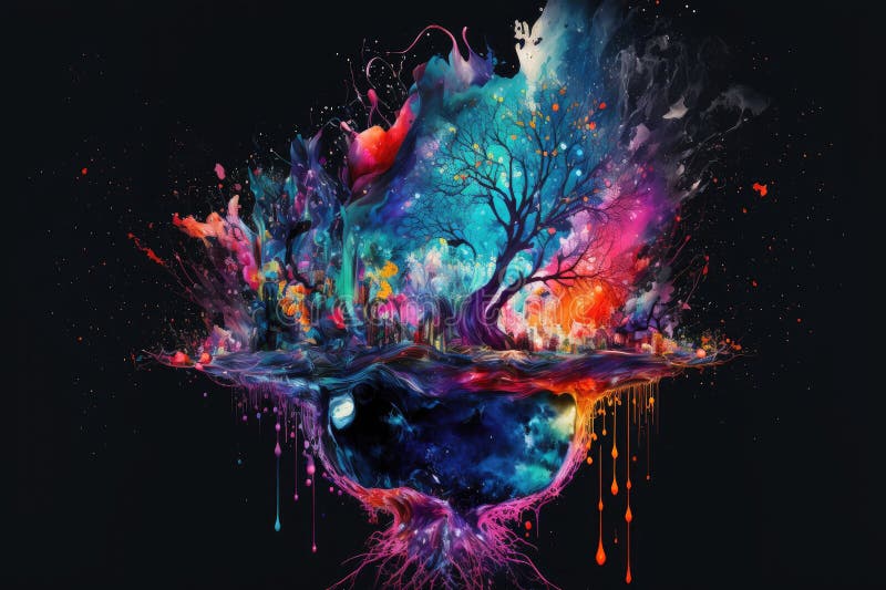 Abstract Art of Double Exposure Multicolored Shading in Tree. Stock ...