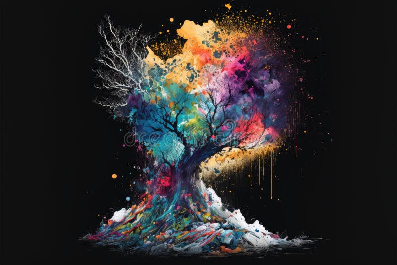 Abstract Art of Double Exposure Multicolored Shading in Tree. Stock ...