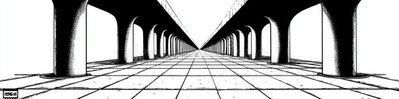 Abstract Art Drawing Featuring a 3D Perspective Grid Composed of Black ...