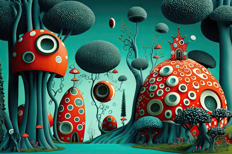 Abstract Art of Exploring a Fanciful Surreal Forest Landscape. Stock ...