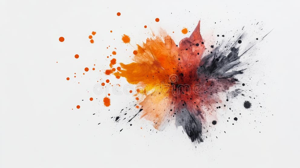 Abstract Art Explosion, a Dynamic Interplay of Black and Orange Paint ...