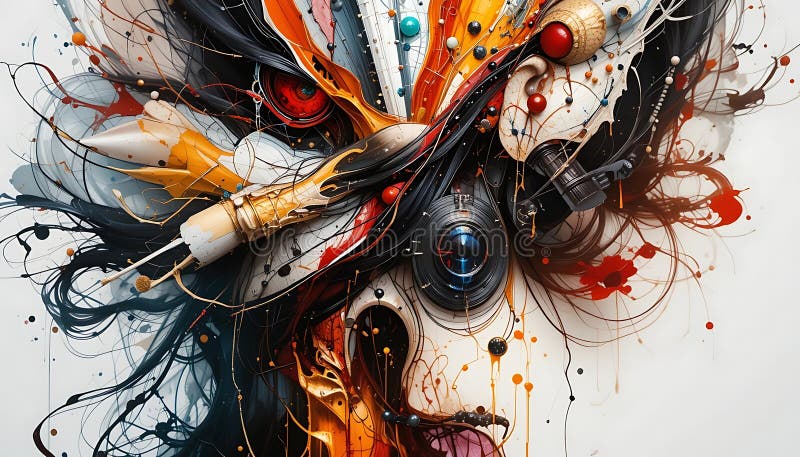 Abstract Art Explosion with Mechanical and Organic Elements Flowing ...