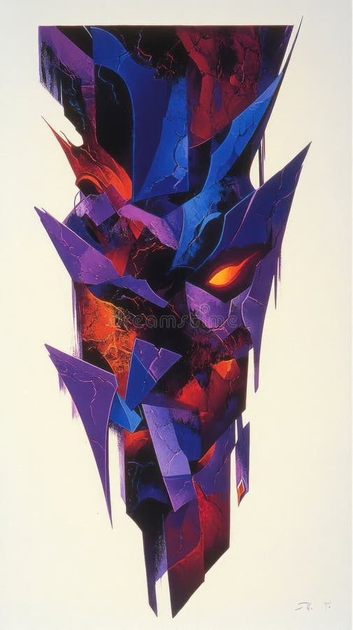 Abstract Art Featuring a Fragmented, Angular Face with Vivid Colors and ...