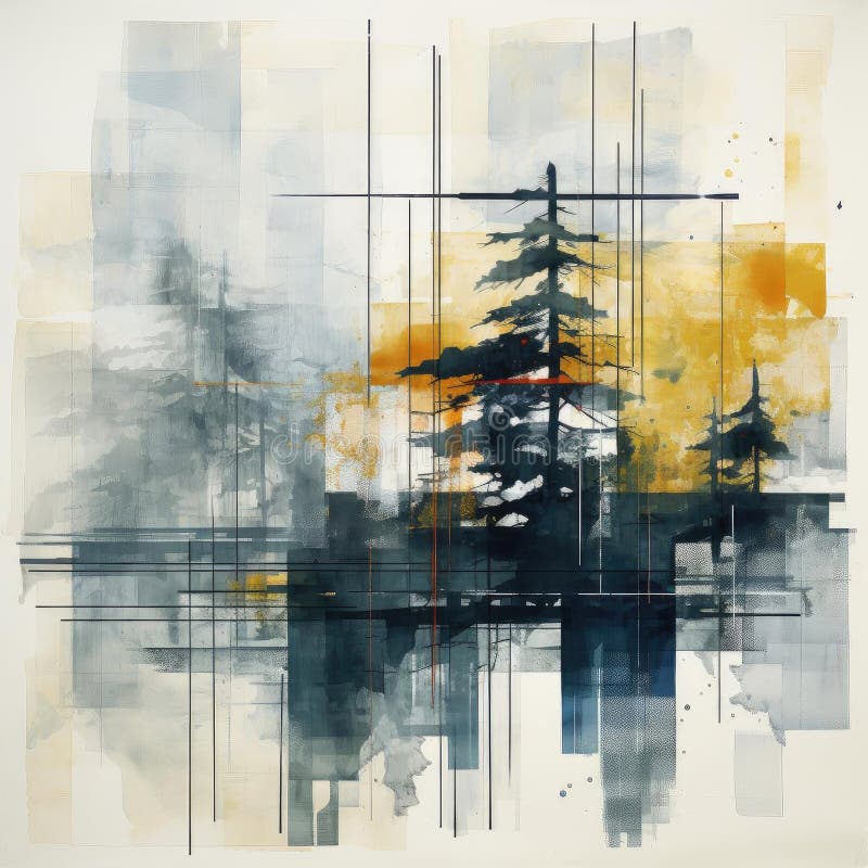 Abstract Art Featuring Paintings of Pine Trees with Translucent and ...