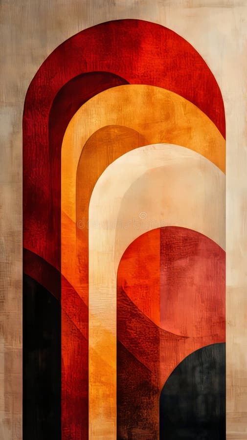 Abstract Art Featuring a Series of Arches in Bold, Earthy Colors. Stock ...