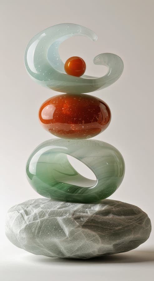 Elegant Stack of Colorful Glass Spheres and Forms in Abstract Art Style ...