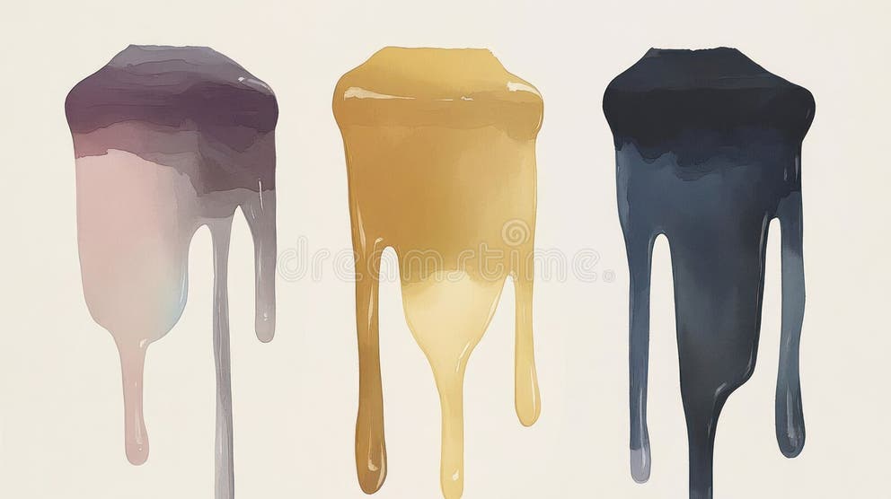 Abstract Dripping Paint, Three Colors: Beige, Gray, and Dark Blue Stock ...
