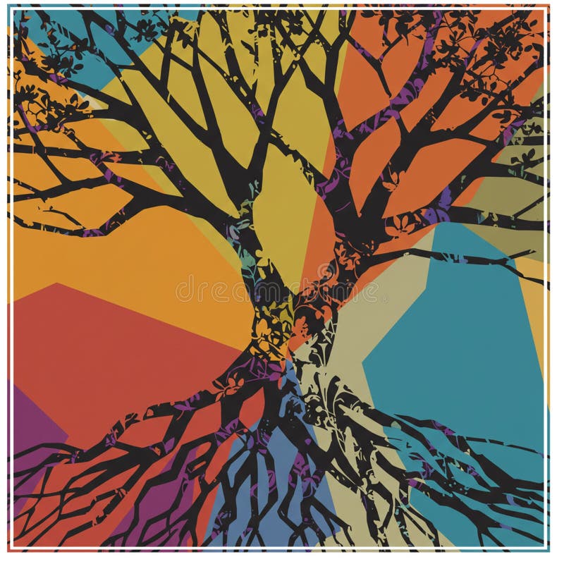 Abstract Art Featuring a Tree Silhouette with Sprawling Branches and ...