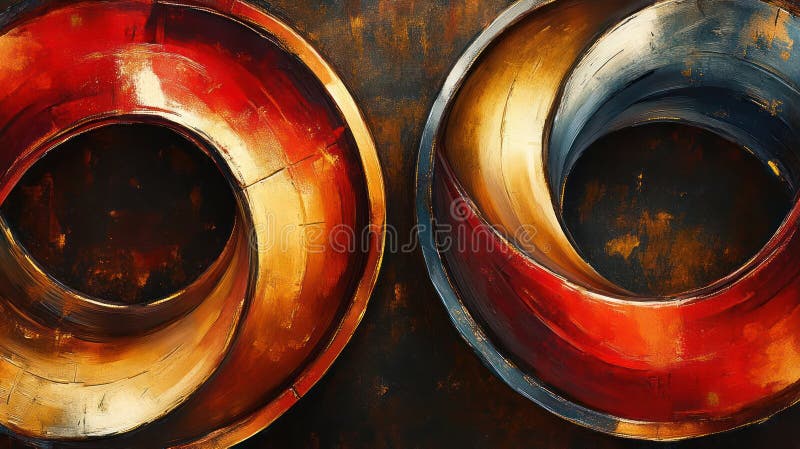 Abstract Art Featuring Two Intertwined Circular Forms in Warm and Cool ...