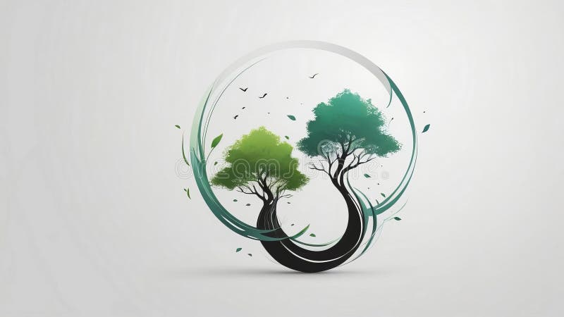 Abstract Art Featuring Two Trees within a Circle Stock Illustration ...