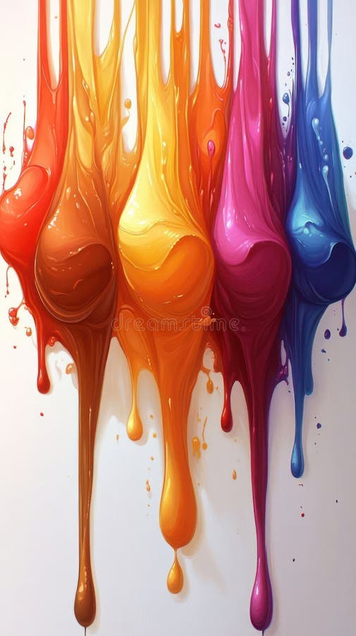 Abstract Art Featuring Vibrant, Dripping Paint in Warm and Cool Colors ...