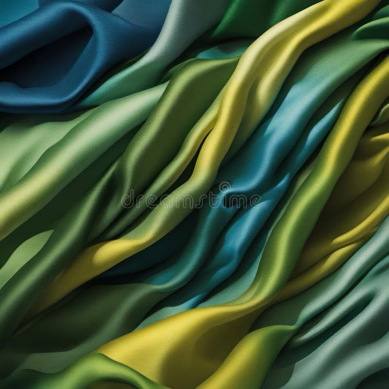 Abstract Art Featuring Vibrant Waves of Silky Fabric in Blue, Green ...