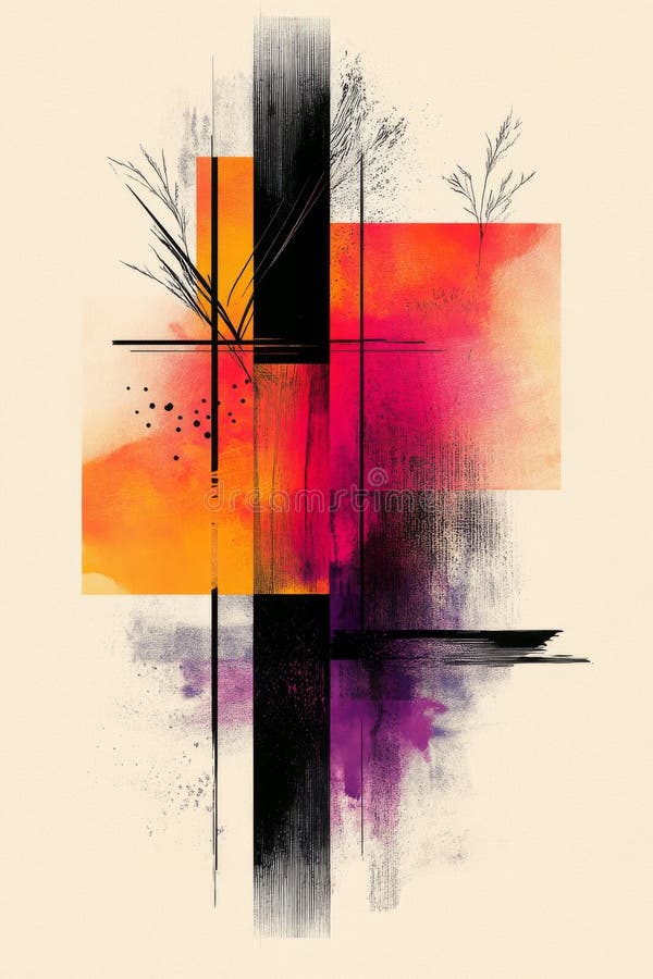 Abstract Art Featuring Waves and Sun in Warm Colors on Textured ...