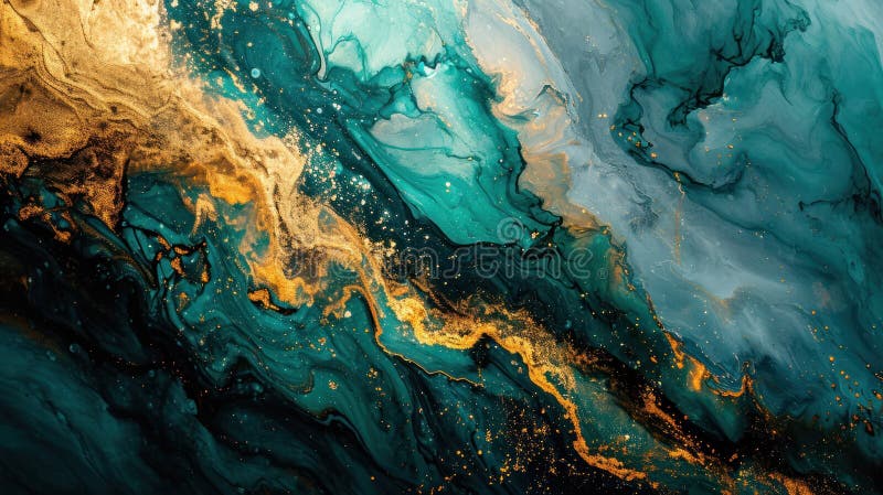 Abstract Art of Fluid Colors in Blue and Gold Mix. Marble Background ...