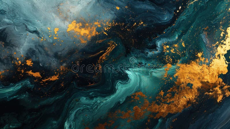 Abstract Art of Fluid Colors in Blue and Gold Mix. Marble Background ...