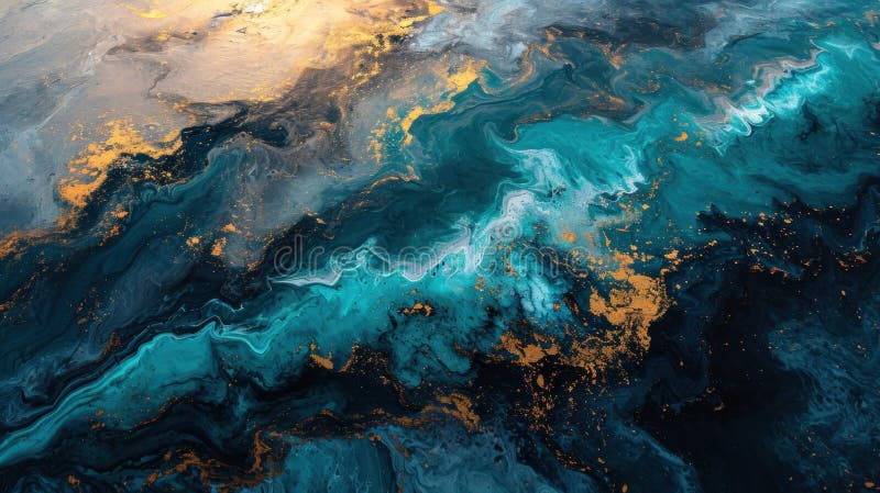 Abstract Art of Fluid Colors in Blue and Gold Mix. Marble Background ...