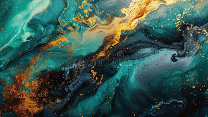 Abstract Art of Fluid Colors in Blue and Gold Mix. Marble Background ...