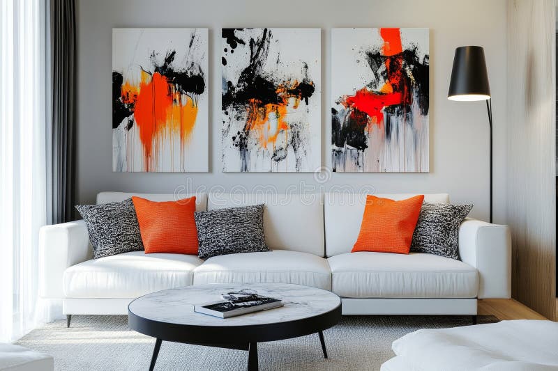 An Abstract Art Frame Frames an Interior Design of Modern Living Room ...