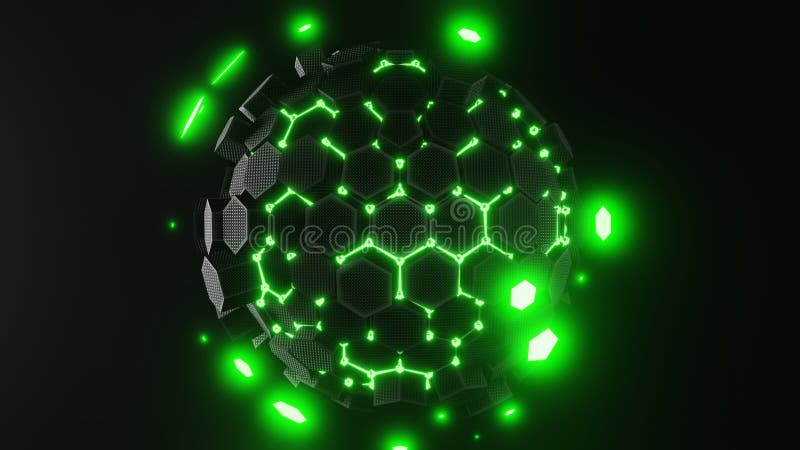 Abstract Art with Futuristic Green Sphere, Glowing Effects, Symbolizing ...