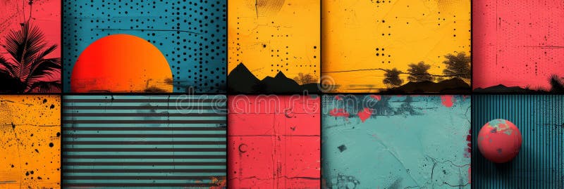 Abstract Art with Geometric Panels, Bold Colors, and Textured Surface ...