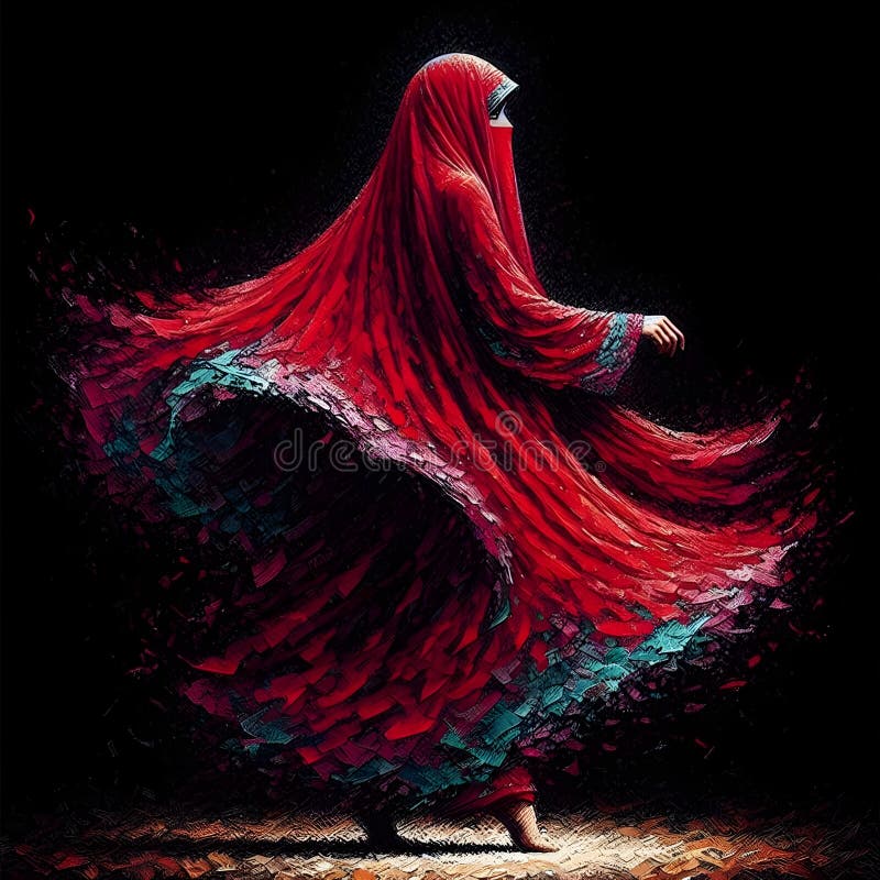Abstract Art with a Girl Dancing and Wearing a Red Burka Stock ...
