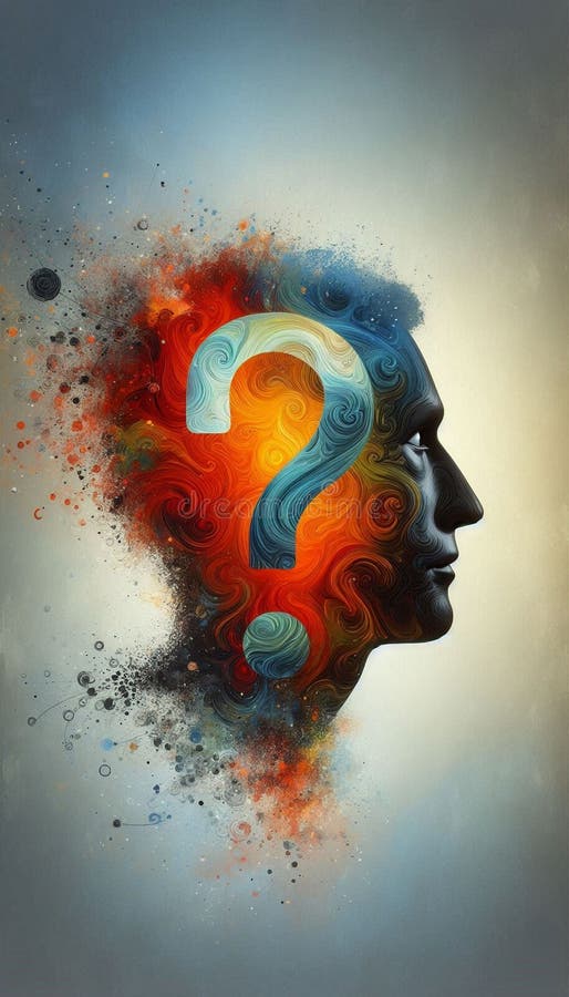 Abstract Art with Human Silhouette and Question Marks that Creates a ...