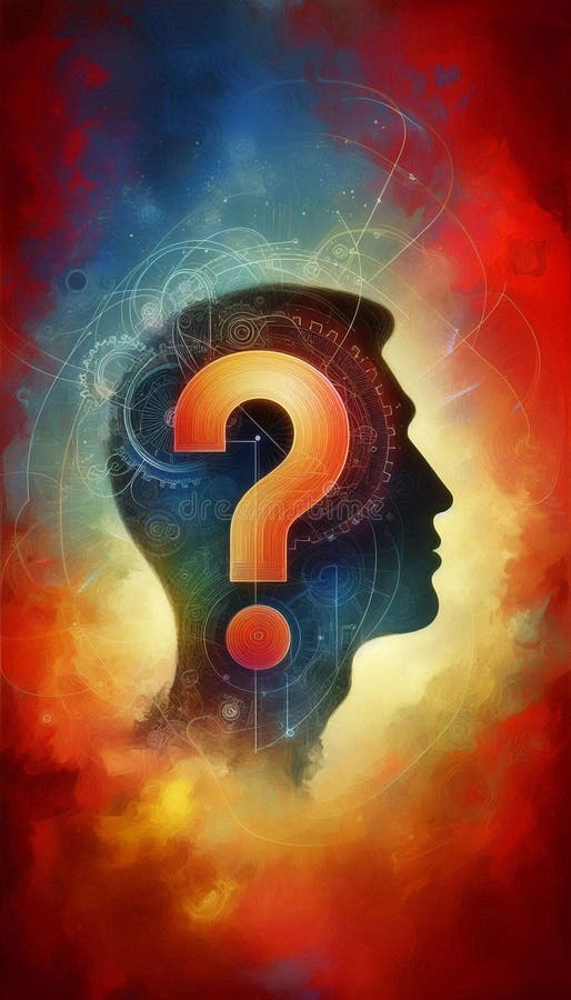 Abstract Art with Human Silhouette and Question Marks that Creates a ...