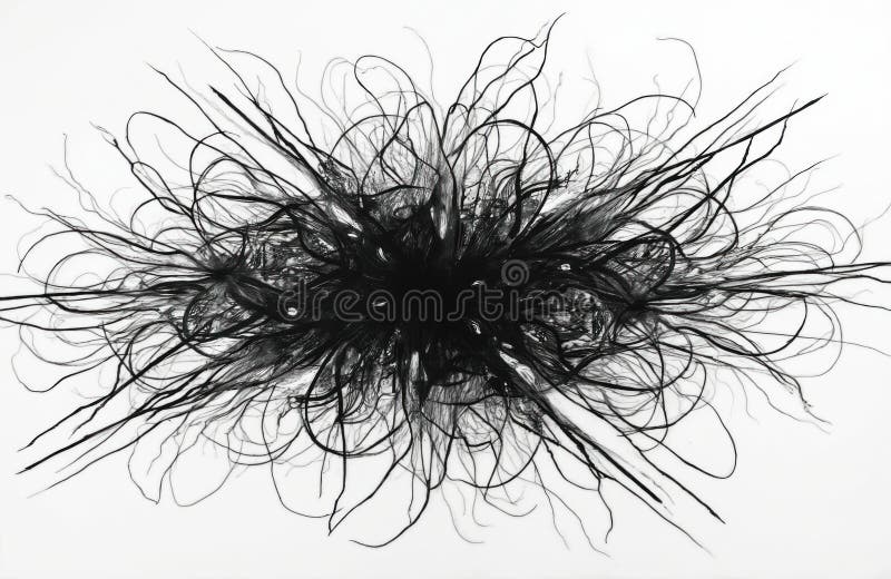 Abstract Art Illustration Features Black Ink Drawn Chaos Doodle Pattern ...