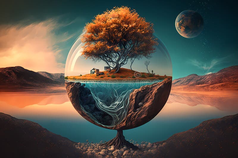 Abstract Art Illustration of a Tree in a Bubble. Stock Image - Image of ...