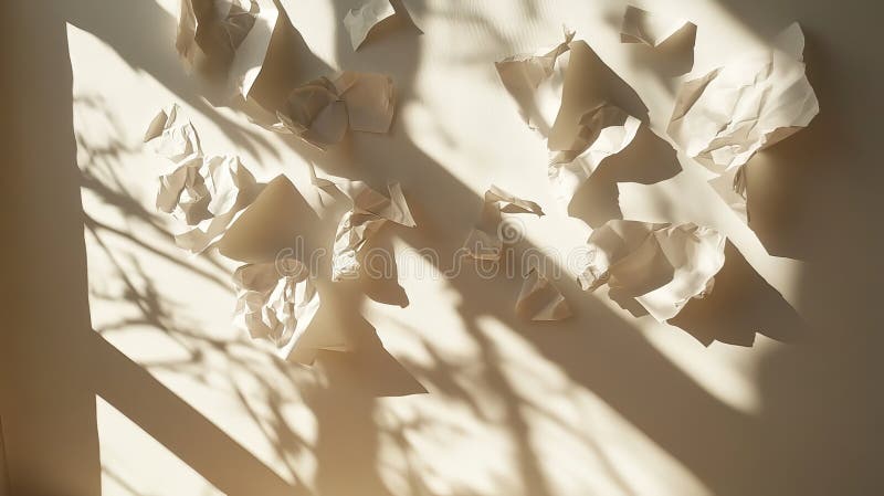 Abstract Art Installation with Crumpled Paper and Shadows Stock ...