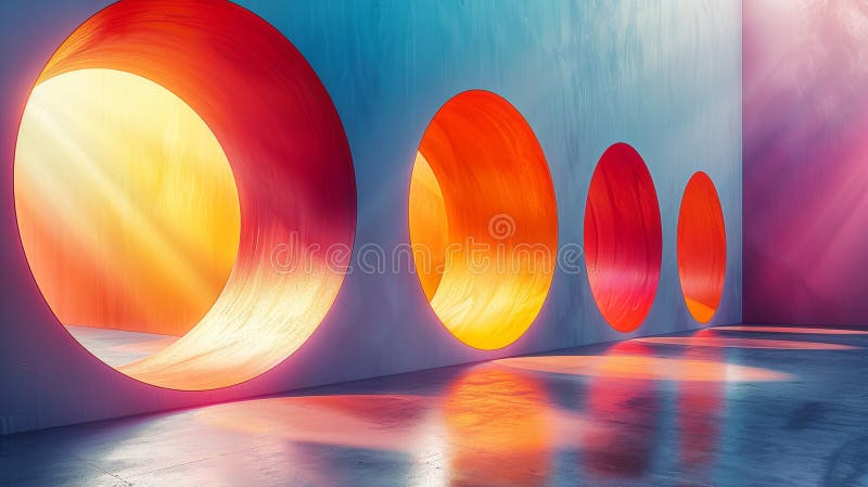 Abstract Art Installation with Large Colorful Circular Openings, Modern ...