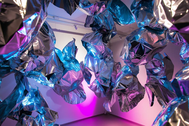 An Abstract Art Installation Made of Crumpled and Folded Aluminum Foil ...