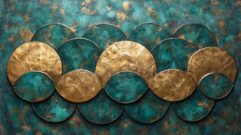 Abstract Art with Interlocking Golden and Teal Circles Stock ...