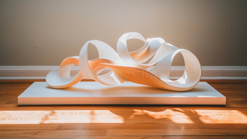 Abstract Art: a Large, Curved, Orange-White Sculpture Stock Image ...