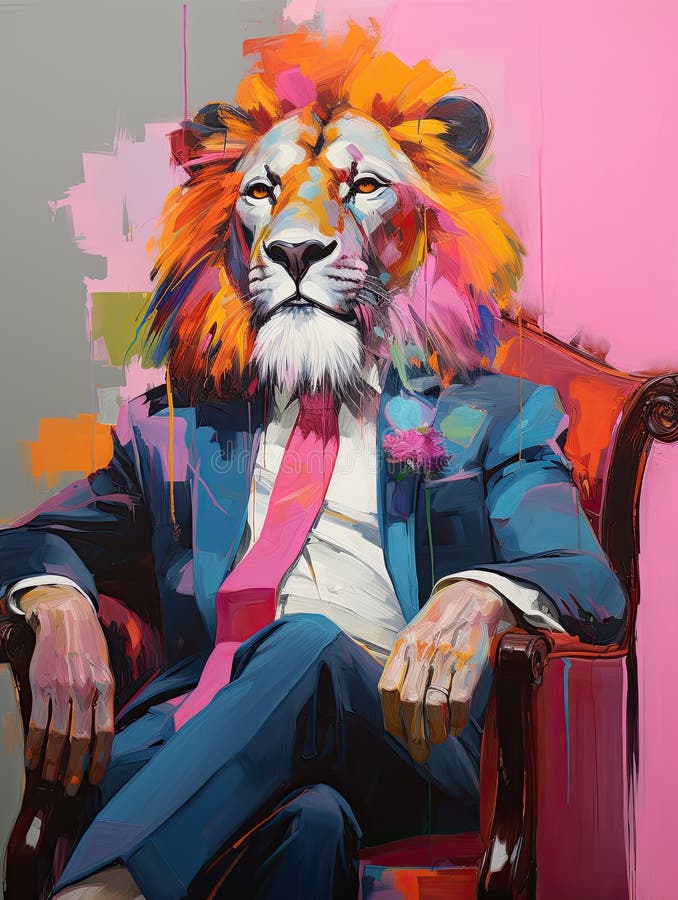 Abstract Art Leon Looking Like a Businessman. Stock Illustration ...