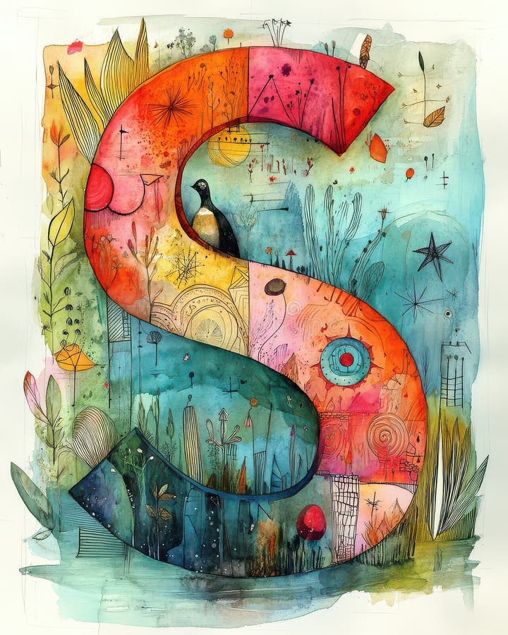 Abstract Art of the Letter S with Bright Colors and Nature-Inspired ...