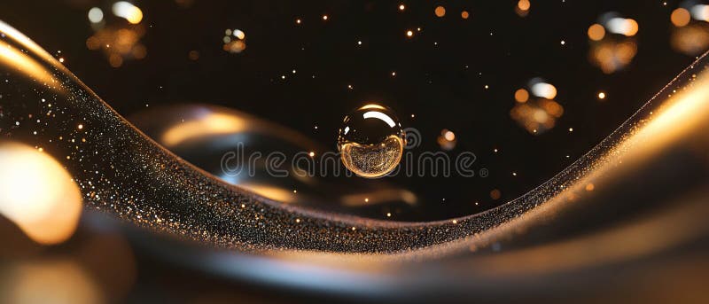Abstract Art with Liquid Metal Spheres and Glitter Streams on a Dark ...