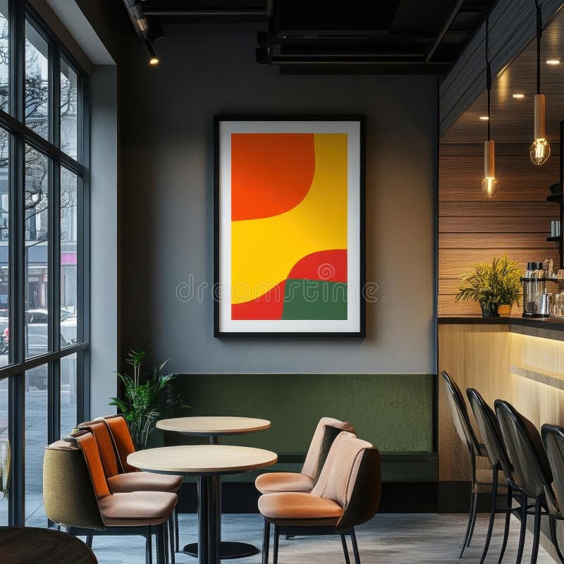 Abstract Art in a Modern Cafe Setting Stock Illustration - Illustration ...
