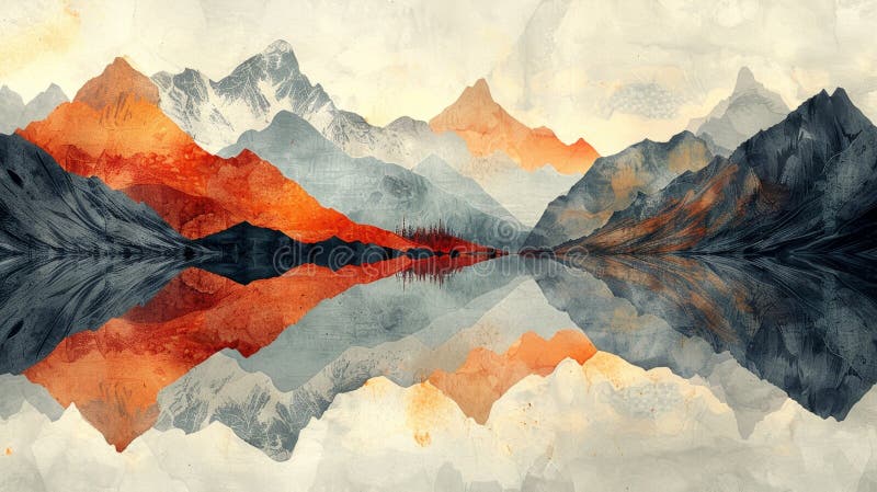 Abstract Art Mountains by the Lake. Illustration Stock Image - Image of ...