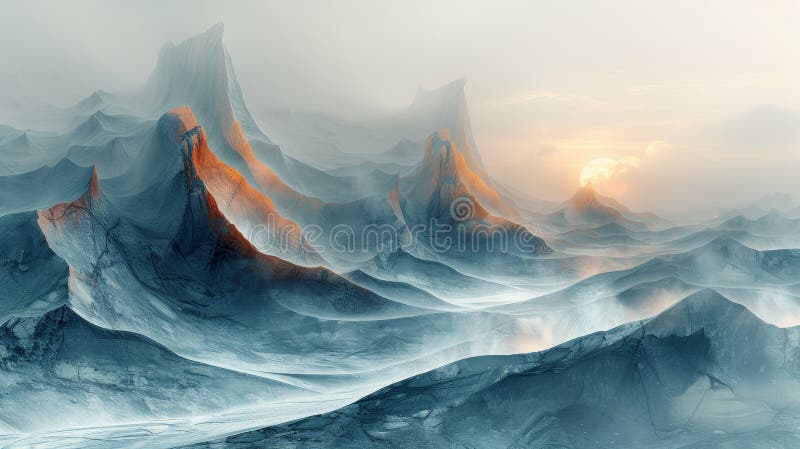 Abstract Art Mountains by the Lake. Illustration Stock Image - Image of ...