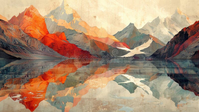 Abstract Art Mountains by the Lake. Illustration Stock Image - Image of ...
