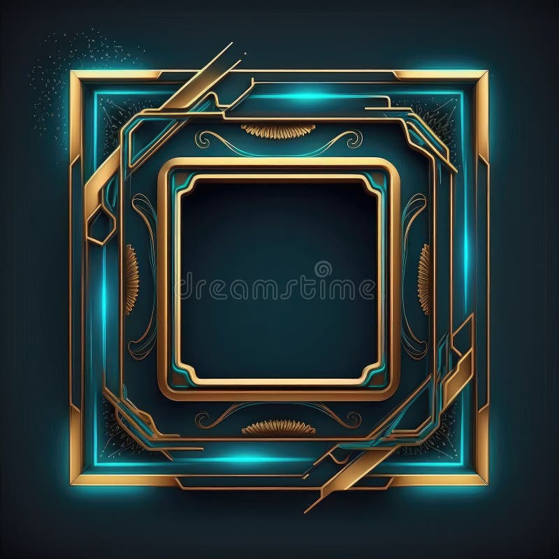 Abstract Art of Multi Layer Glowing Golden and Blue Square Frame. Stock ...