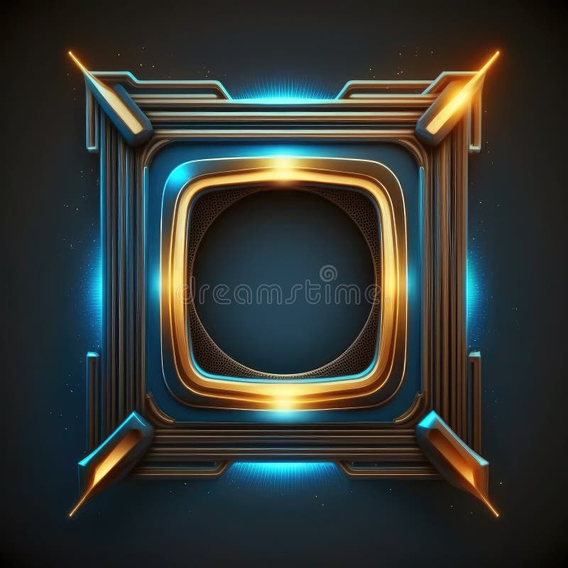 Abstract Art of Multi Layer Glowing Golden and Blue Square Frame. Stock ...