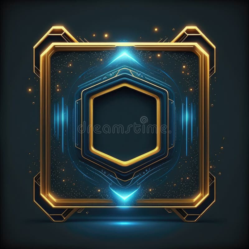 Abstract Art of Multi Layer Glowing Golden and Blue Square Frame. Stock ...