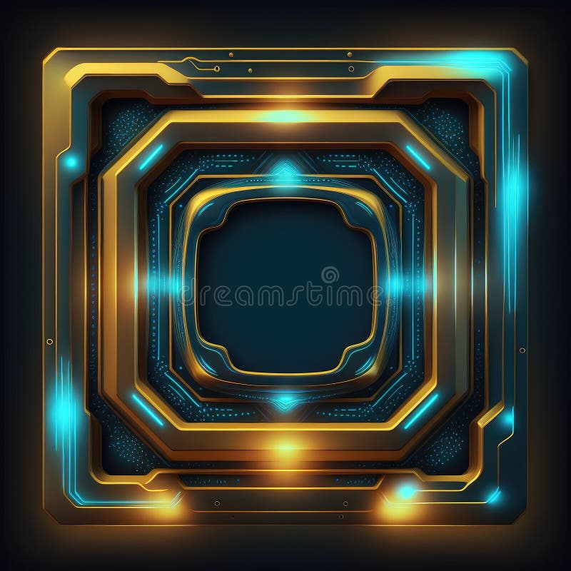 Abstract Art of Multi Layer Glowing Golden and Blue Square Frame. Stock ...