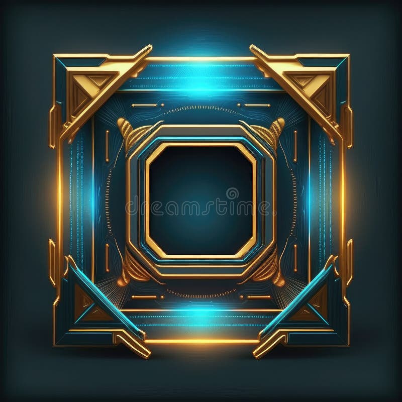Abstract Art of Multi Layer Glowing Golden and Blue Square Frame. Stock ...